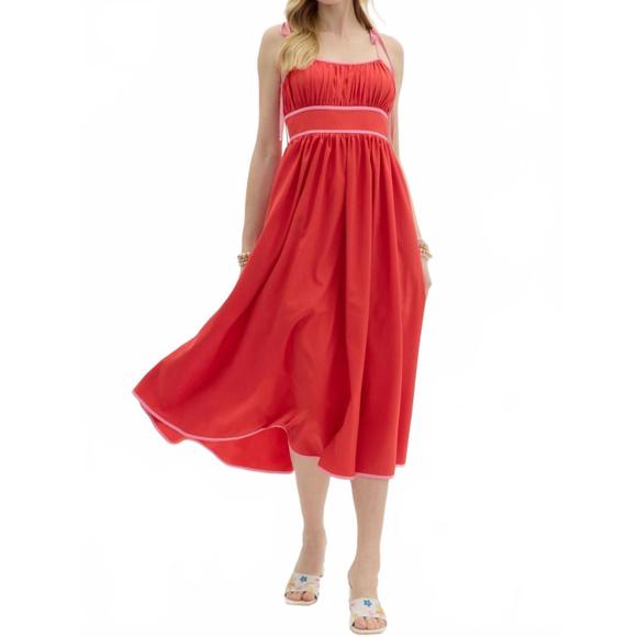 entro | Dresses | New Entro Scarlet Pink Piping Midi Dress In Red ...